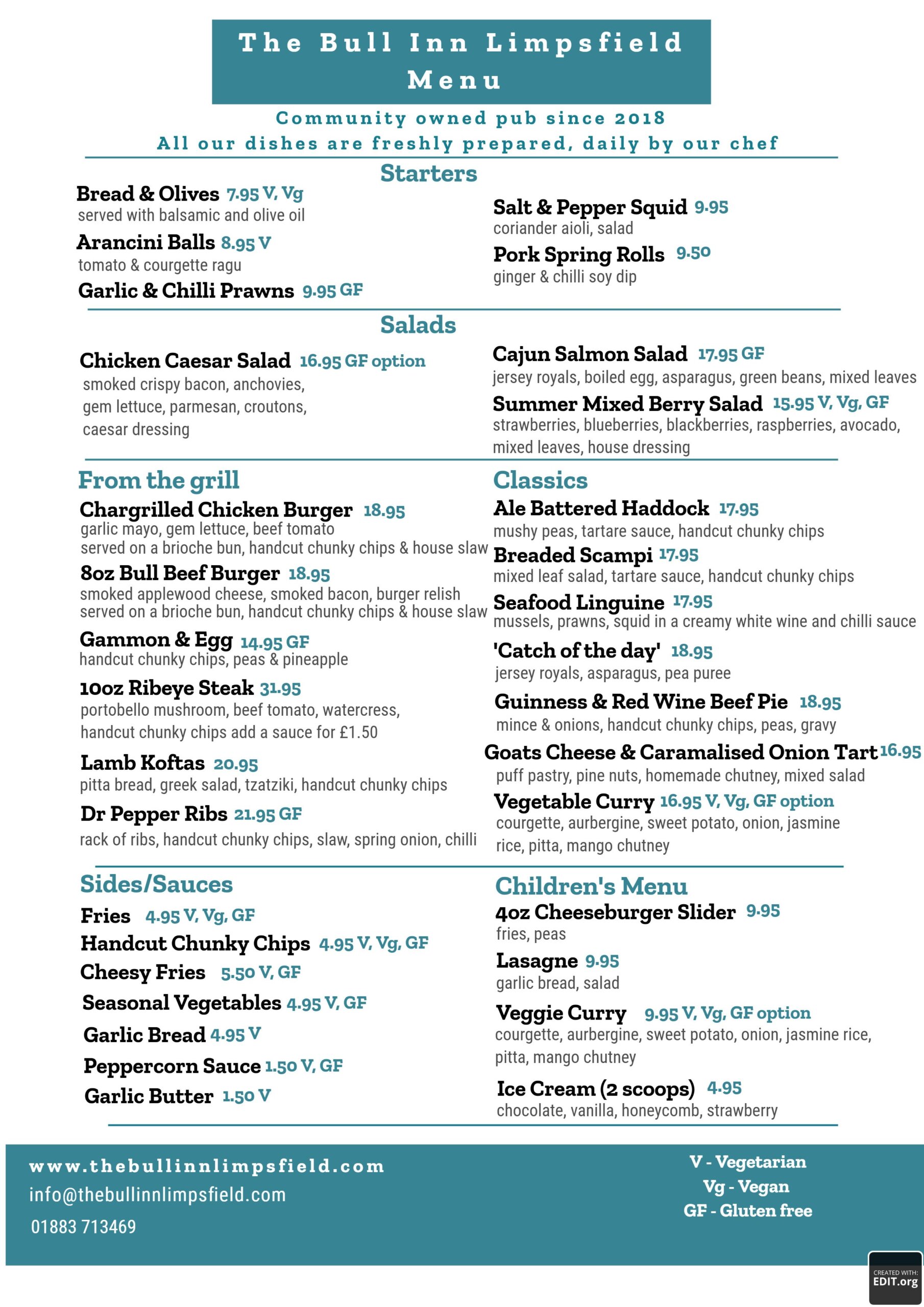 NEW MAIN MENU – The Bull Inn Limpsfield